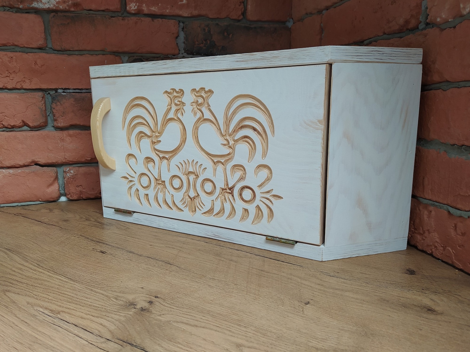 Corner Farmhouse Breadbox With a Folk Pattern, Corner Breadbox, Kitchen ...