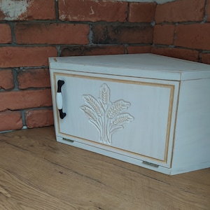 Corner Farmhouse Breadbox in Grey, Cupboard Bread Box in Rustic ...