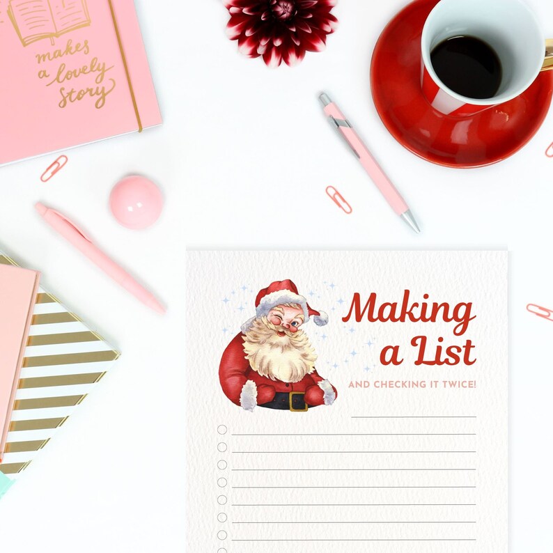 VINTAGE SANTA CHECKLIST, Christmas to Do List, Xmas Wish List, Holiday ...