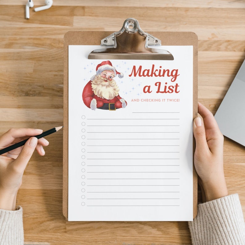 VINTAGE SANTA CHECKLIST, Christmas to Do List, Xmas Wish List, Holiday ...