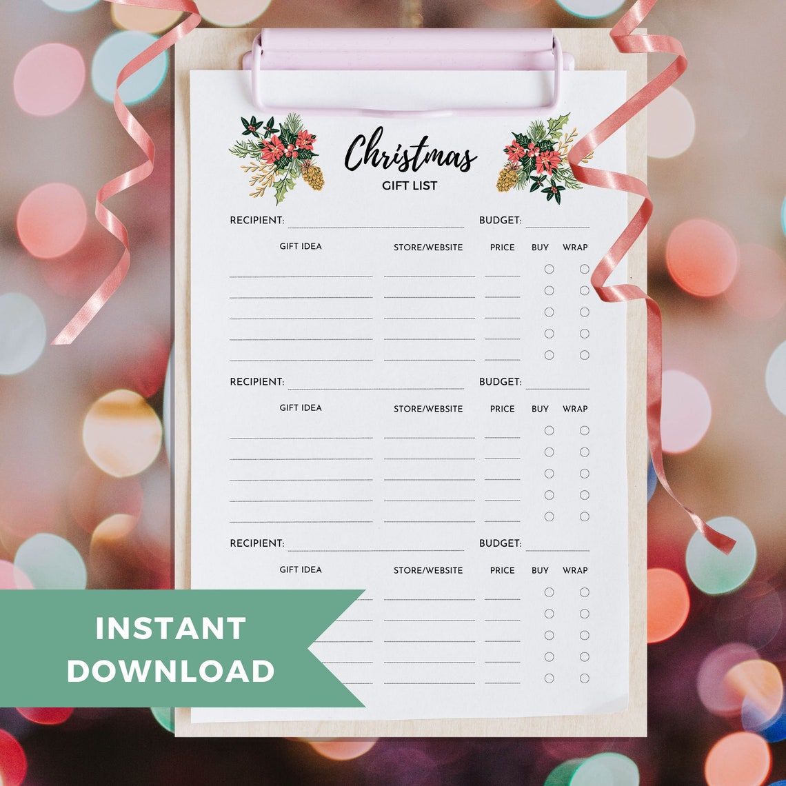 PRINTABLE CHRISTMAS LIST, Christmas Gift List, Gift Planning List ...