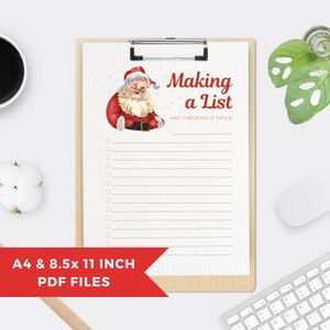 VINTAGE SANTA CHECKLIST, Christmas to Do List, Xmas Wish List, Holiday ...