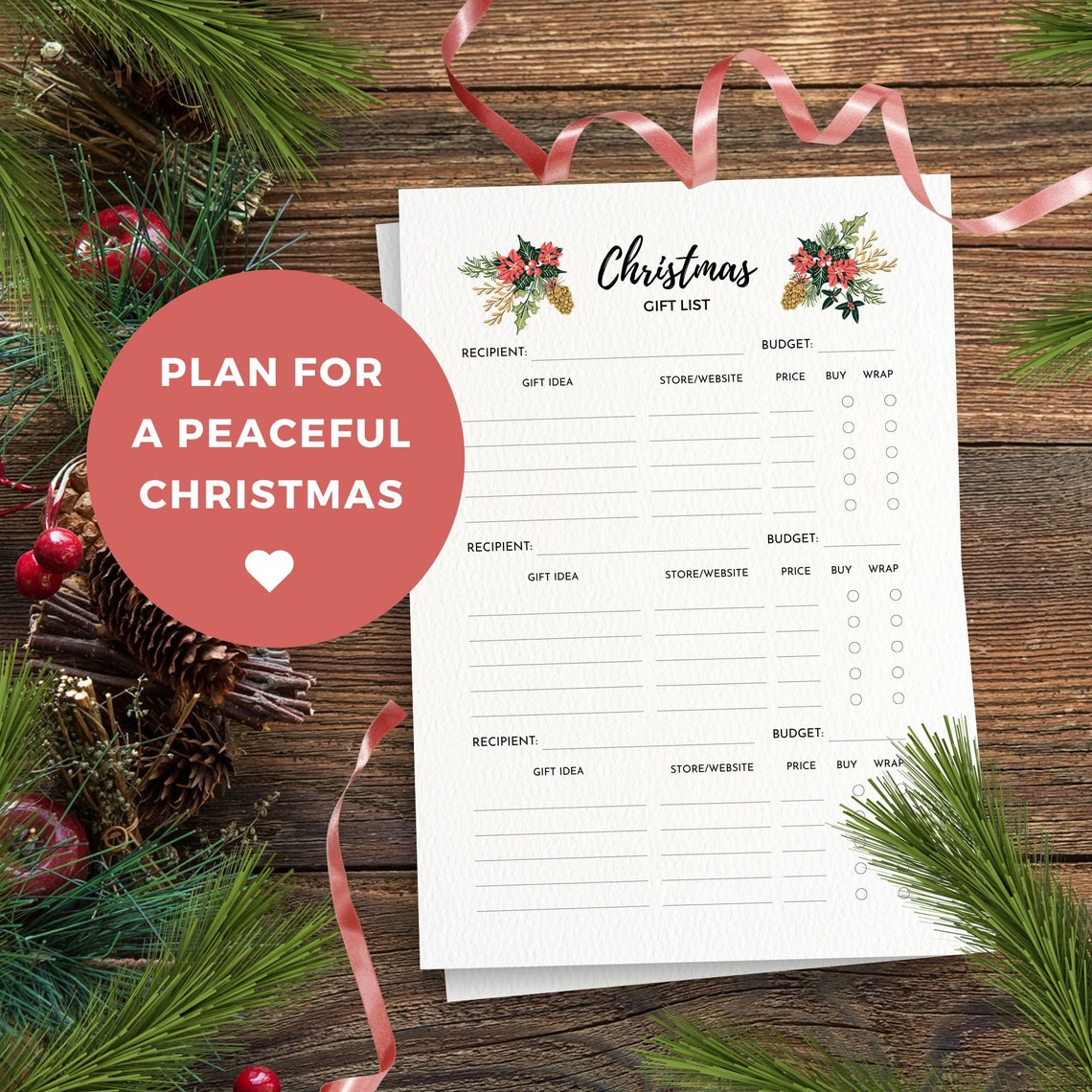 PRINTABLE CHRISTMAS LIST, Christmas Gift List, Gift Planning List ...