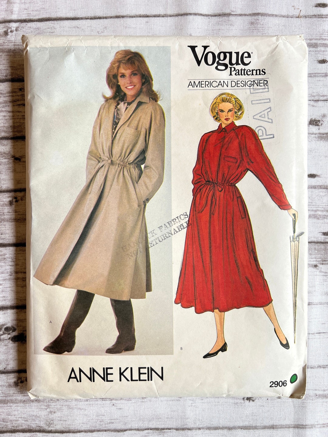 Vogue Anne Klein Coat Pattern 2906 - Size 12 Uncut Vintage - Etsy