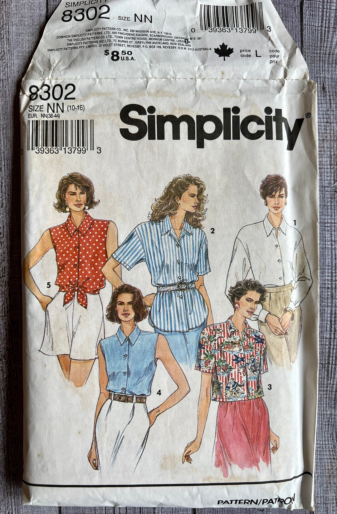 Simplicity Pattern 8302 Blouse Size NN (10-16), Vintage 1990s Pattern ...