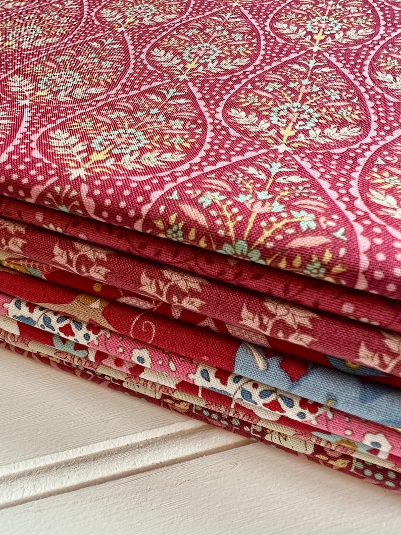 Vintage Tilda Red and Pink 10pc Fat Quarter Bundle or Half Yard Bundle ...