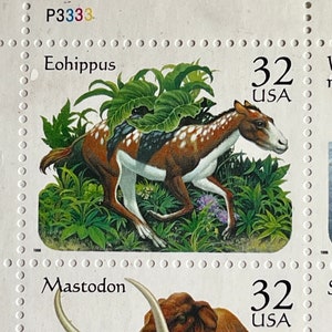 Prehistoric Animals Stamps, Sheet of 20, Unused US Postage Stamps, Extinct Animals, 32 Cent 1990 ...
