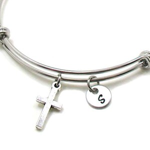 Cross Bangle, Cross Charm Bracelet, Expandable Bangle, Charm Bangle ...