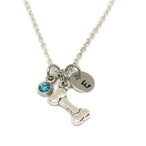 Dog Bone Necklace, Silver Dog Bone Charm, Personalized Necklace, Custom ...