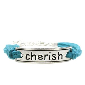 Cherish Faux Suede Bracelet, Faux Suede Charm Bracelet, Silver Cherish ...