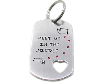 Custom Keychain Set ANY State Hand Stamped Gift Long Distance - Etsy