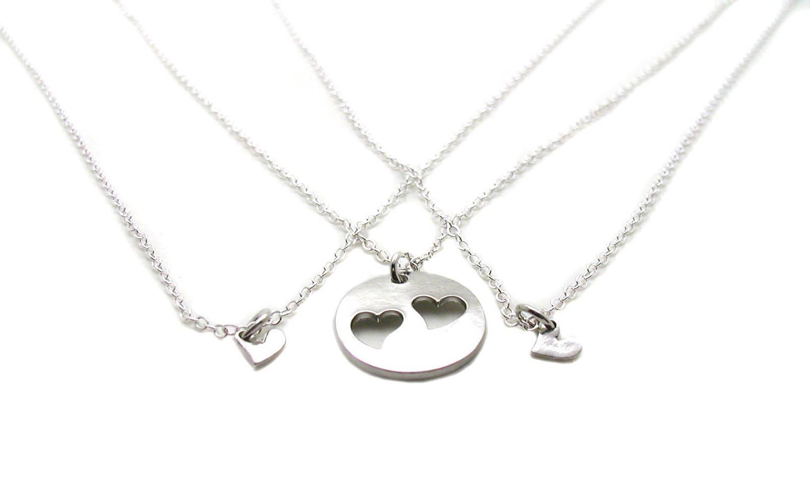 Mother Daughter Heart Necklace Set, Grandmother Granddaughter Pendant ...