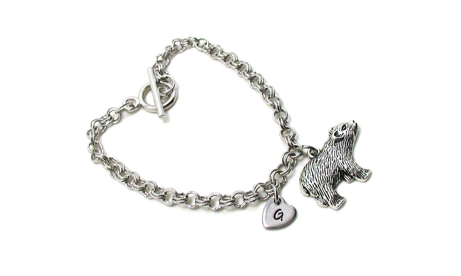 Brown Bear Charm Bracelet, Black Bear Bracelet, Bear Jewelry, Initial ...