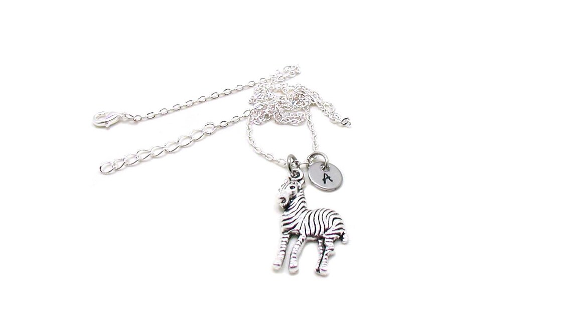 Zebra Necklace Initial Necklace Zebra Charm Necklace Zebra - Etsy