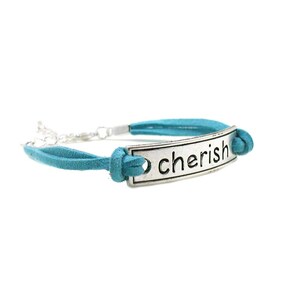 Cherish Faux Suede Bracelet, Faux Suede Charm Bracelet, Silver Cherish ...
