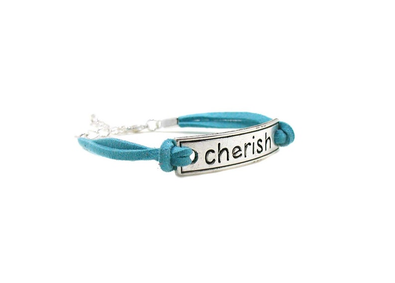 Cherish Faux Suede Bracelet, Faux Suede Charm Bracelet, Silver Cherish ...