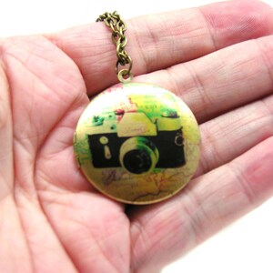Camera Locket Necklace, Charm Necklace, Long Bronze Necklace, Camera ...