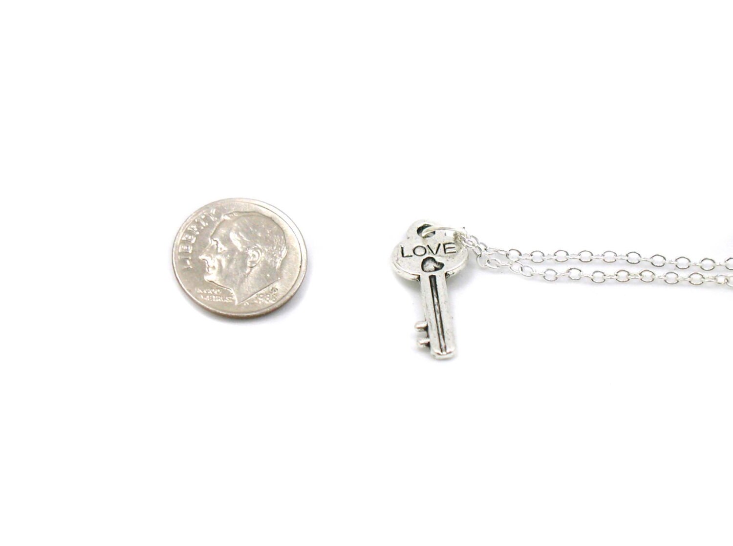 Key Necklace Key Charm Silver Heart Key Necklace Key | Etsy