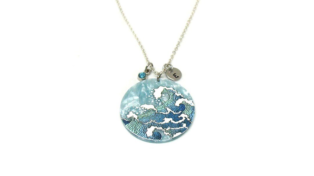 Ocean Wave Necklace, Wave Charm, Ocean Jewelry, Ocean Wave Pendant ...