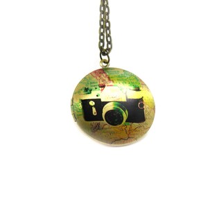 Camera Locket Necklace, Charm Necklace, Long Bronze Necklace, Camera ...