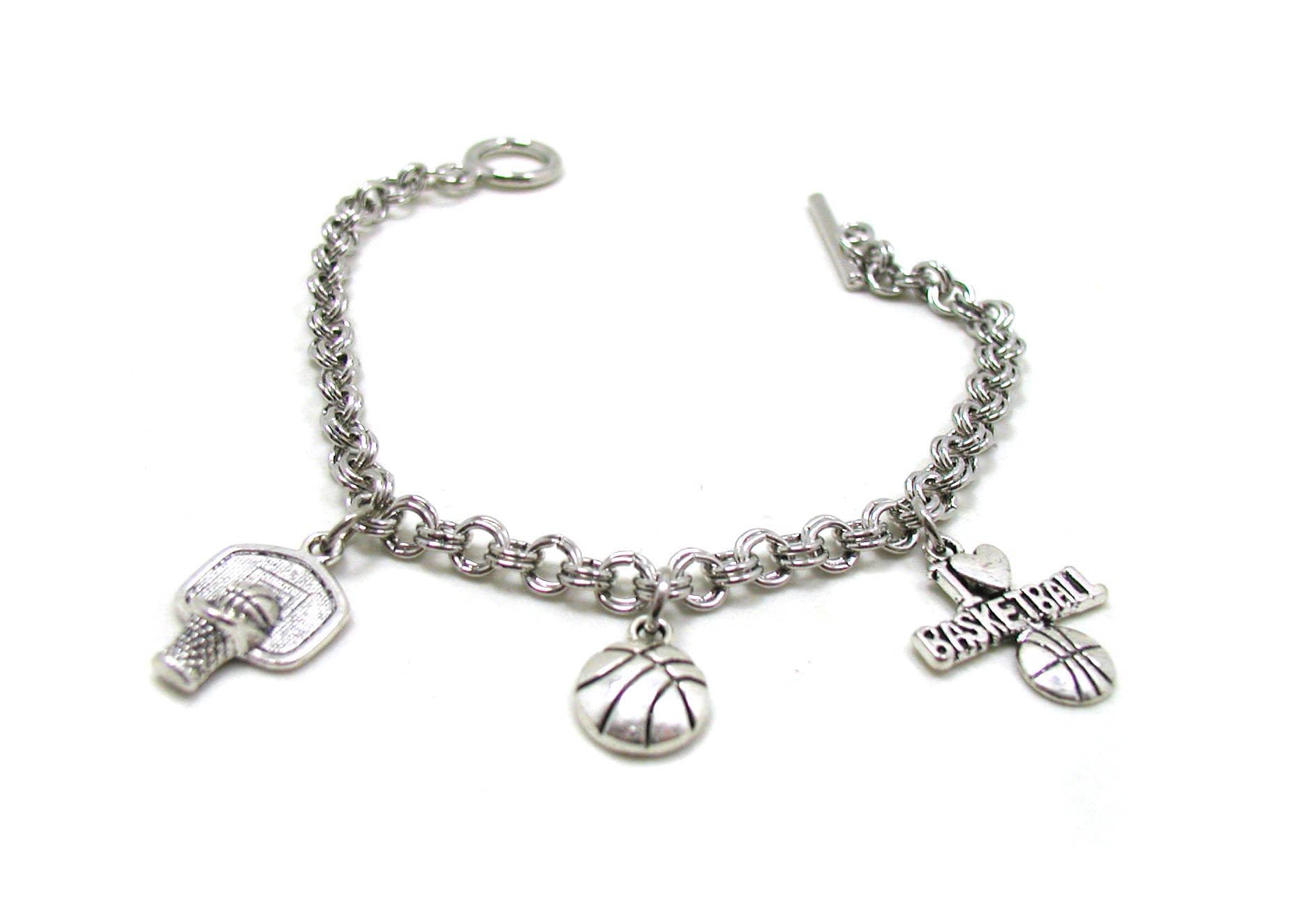 Basketball Charm Bracelet, I Love Basketball Bracelet, Basketball ...