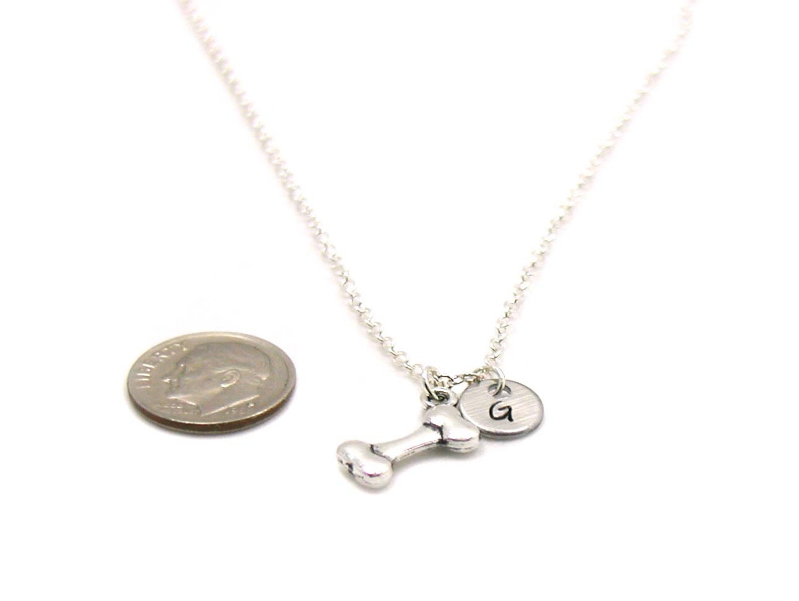 Dog Bone Necklace, Silver Dog Bone Charm, Personalized Necklace, Custom ...