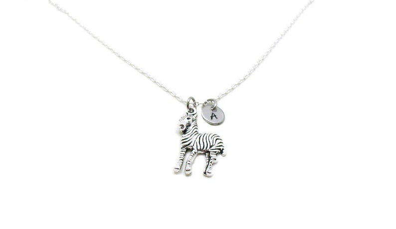 Zebra Necklace Initial Necklace Zebra Charm Necklace Zebra - Etsy