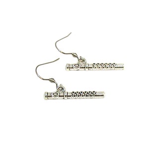 Flute Earrings, Flute Charm, Flute Jewelry, Silver Flute Gift, Musical ...