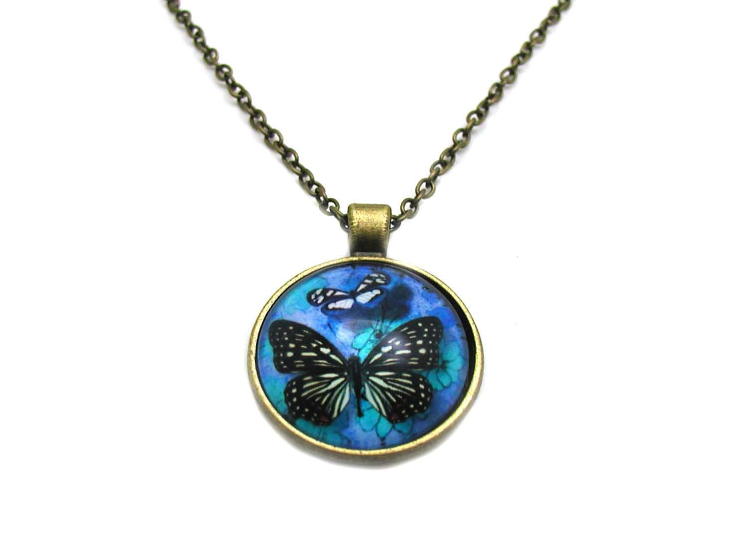 Blue Butterfly Necklace Blue Butterfly Cabochon Charm | Etsy