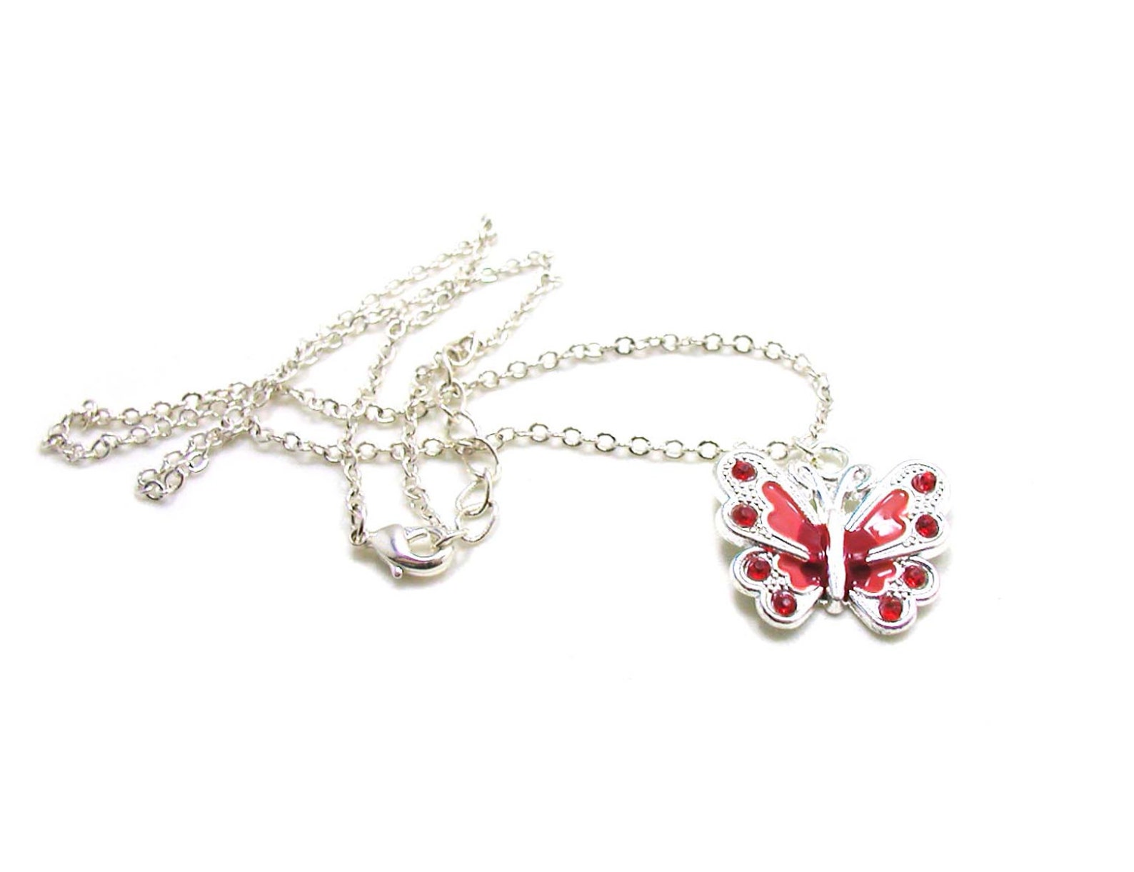 Red Butterfly Necklace, Charm Necklace, Butterfly Charm Jewelry ...