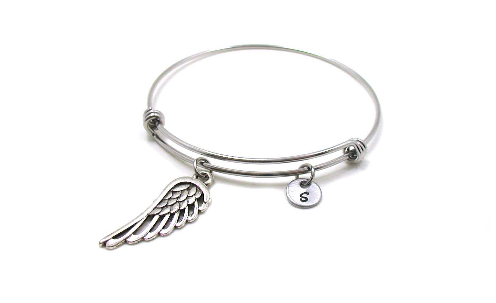 Angel Wing Bangle Angel Wing Charm Angel Wing Bracelet - Etsy