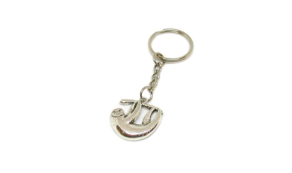 Sloth Keychain Sloth Key Ring Silver Sloth Charm Sloth - Etsy