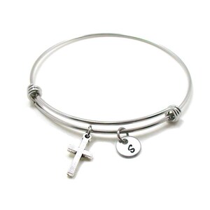 Cross Bangle, Cross Charm Bracelet, Expandable Bangle, Charm Bangle ...
