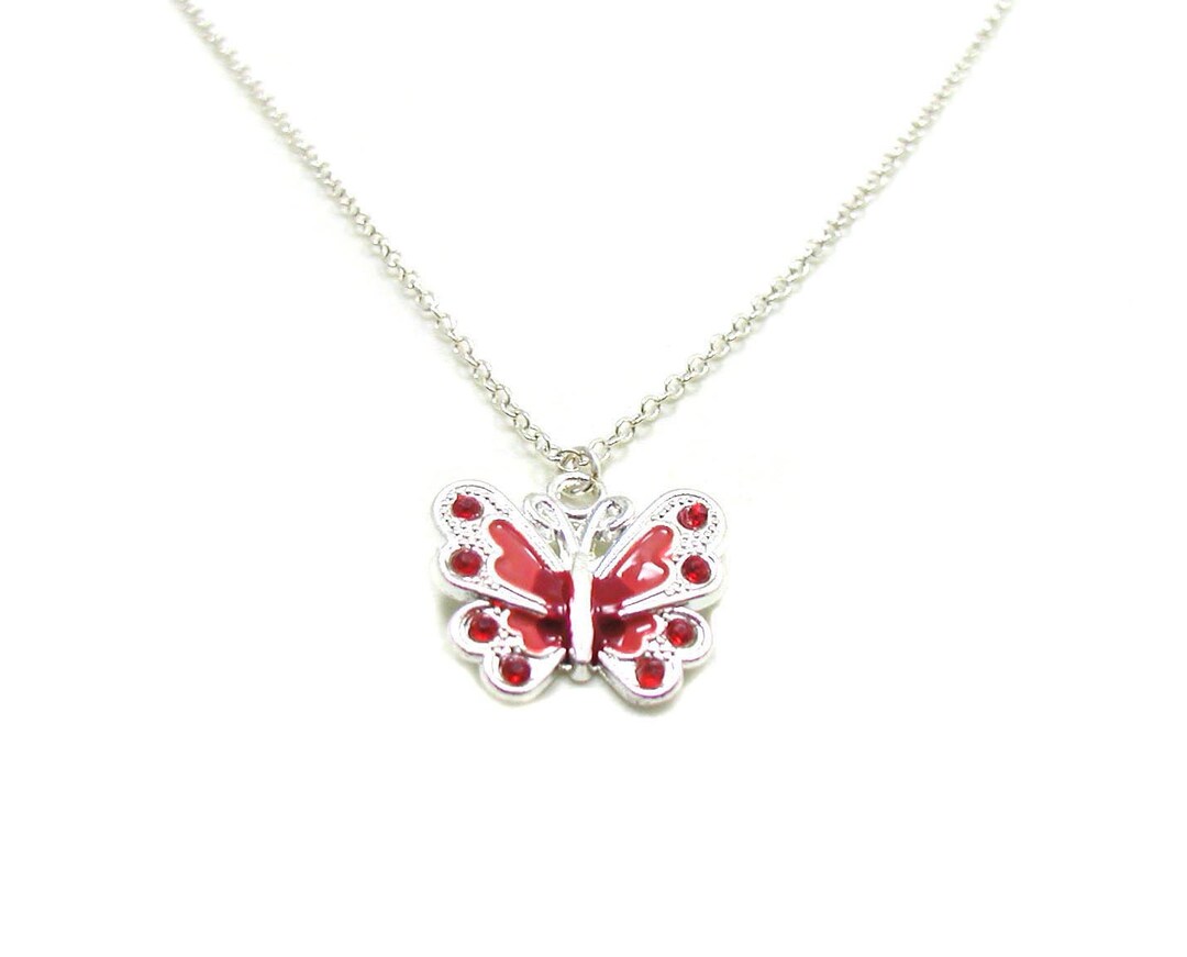 Red Butterfly Necklace, Charm Necklace, Butterfly Charm Jewelry ...