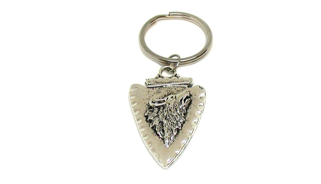 Arrowhead Key Chain, Wolf Key Chain, Custom Gift, Silver Arrowhead ...