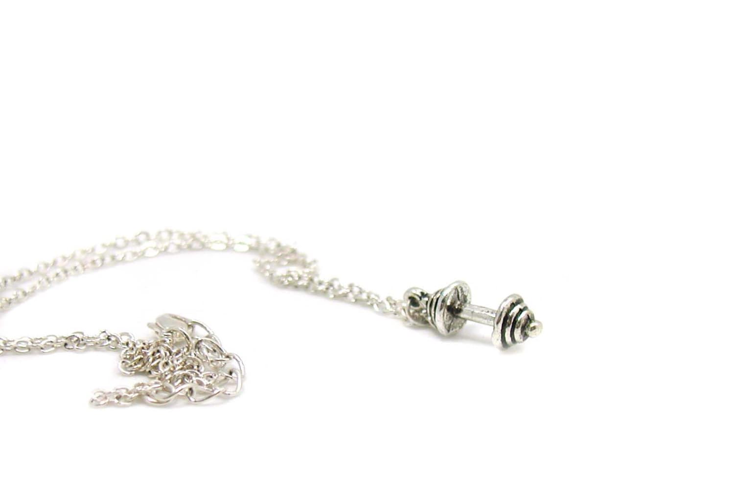 Dumbbell Necklace Charm Jewelry Fitness Jewelry Silver | Etsy