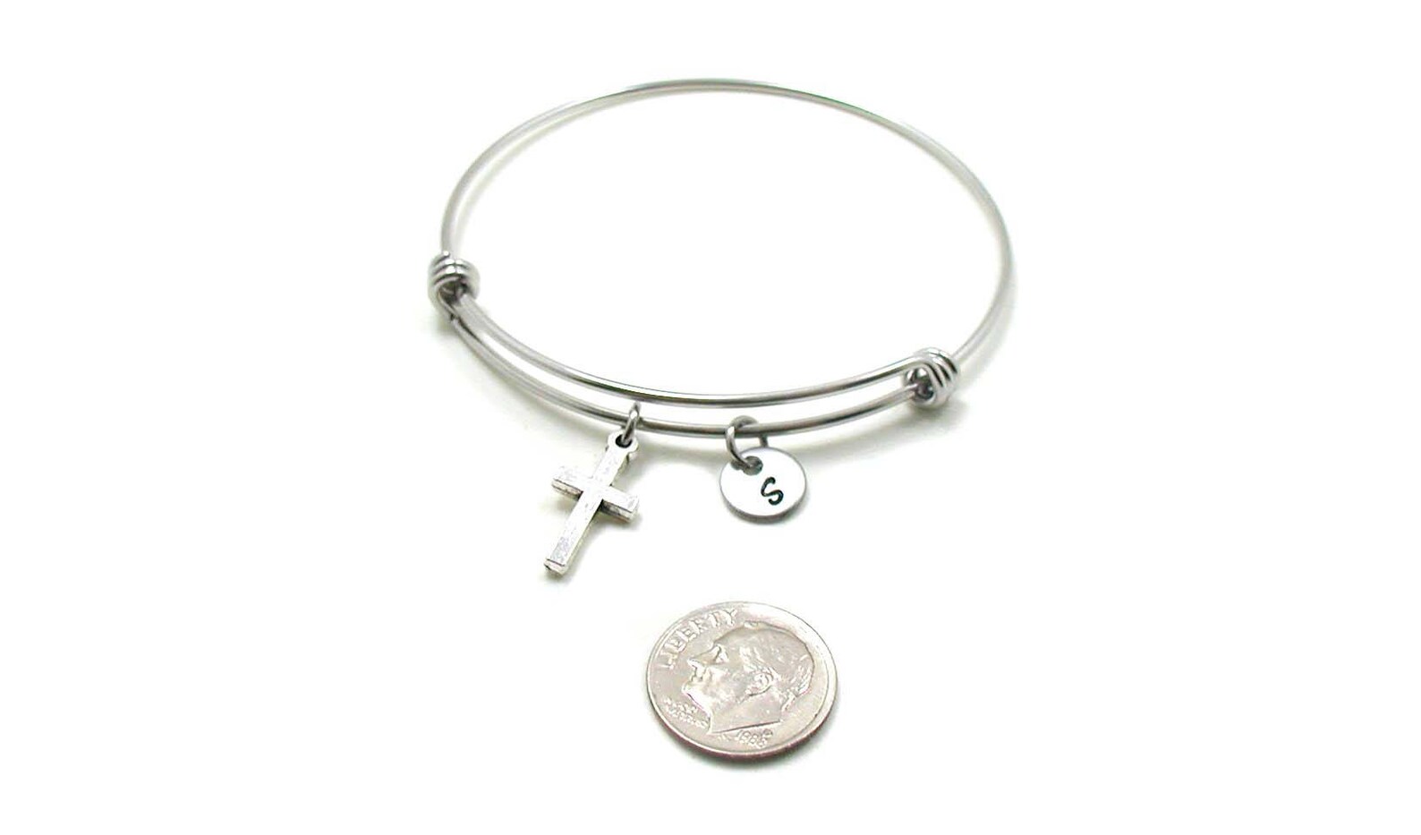 Cross Bangle, Cross Charm Bracelet, Expandable Bangle, Charm Bangle ...