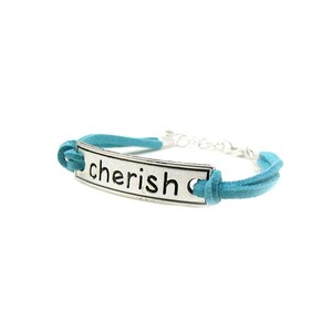 Cherish Faux Suede Bracelet, Faux Suede Charm Bracelet, Silver Cherish ...