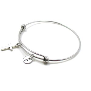 Cross Bangle, Cross Charm Bracelet, Expandable Bangle, Charm Bangle ...