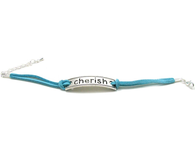 Cherish Faux Suede Bracelet, Faux Suede Charm Bracelet, Silver Cherish ...
