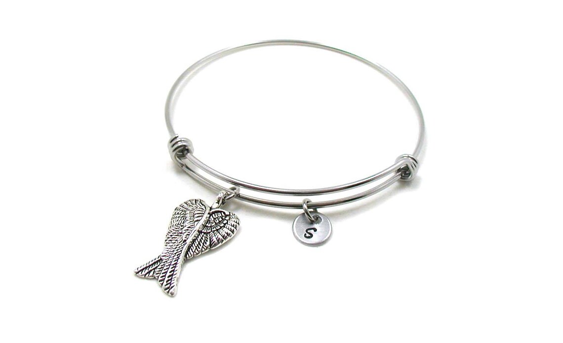 Angel Wing Bangle Angel Wing Charm Angel Wing Bracelet - Etsy