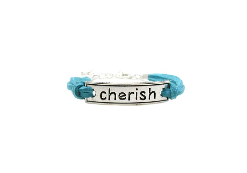 Cherish Faux Suede Bracelet, Faux Suede Charm Bracelet, Silver Cherish ...
