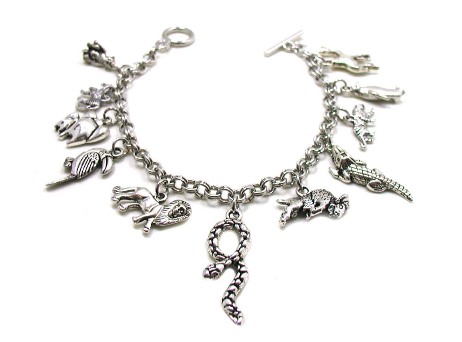 Zoo Animal Charm Bracelet Animals Bracelet Zoo Animals | Etsy