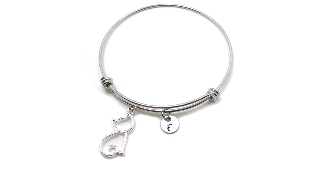 Cat Bangle, Cat Bracelet, Cat Charm, Expandable Bangle, Cat Jewelry ...