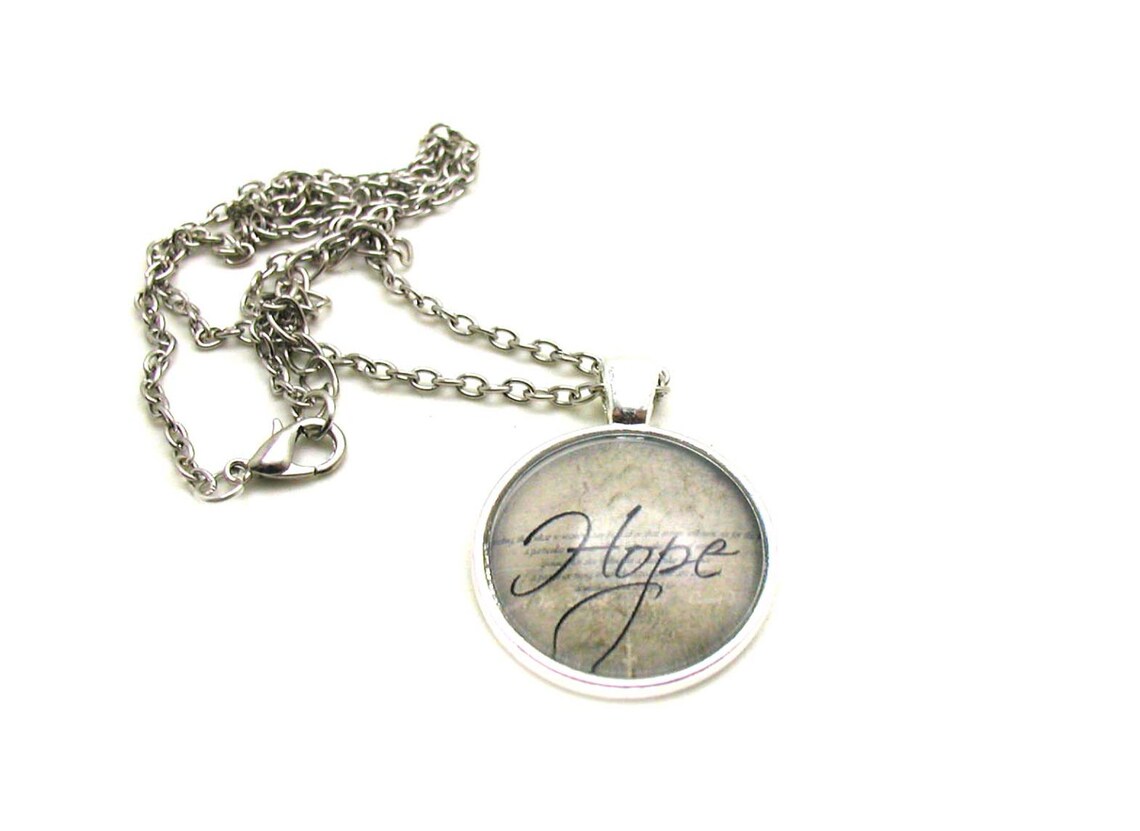 Hope Necklace, Hope Pendant, Hope Charm Necklace, Cabochon Necklace ...