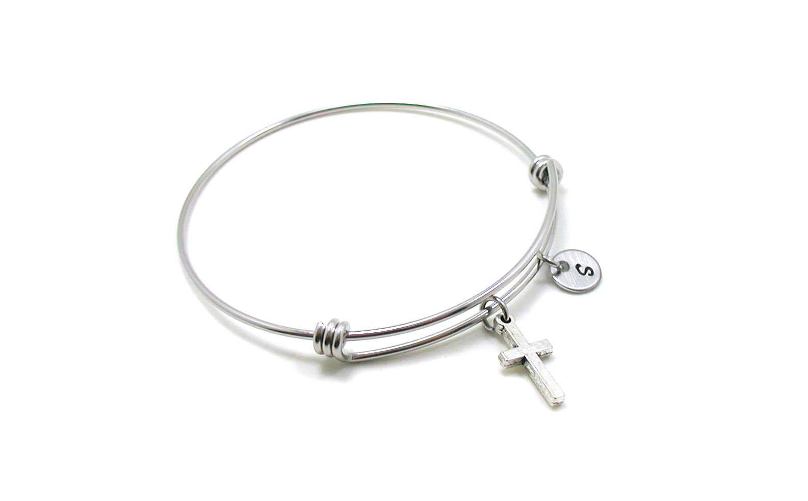 Cross Bangle, Cross Charm Bracelet, Expandable Bangle, Charm Bangle ...