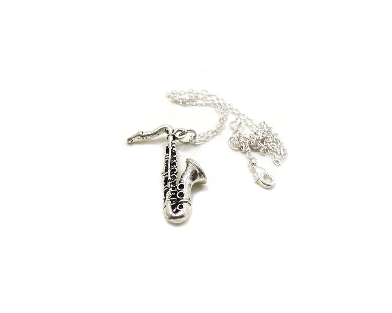 Silver Saxophone Necklace, Saxophone Charm Necklace, Musician Necklace ...