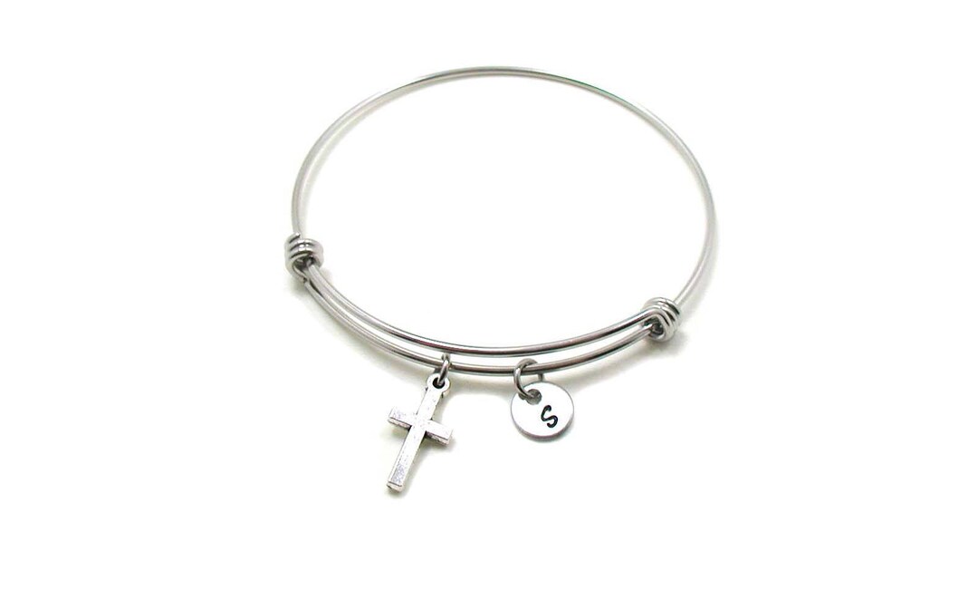 Cross Bangle, Cross Charm Bracelet, Expandable Bangle, Charm Bangle ...