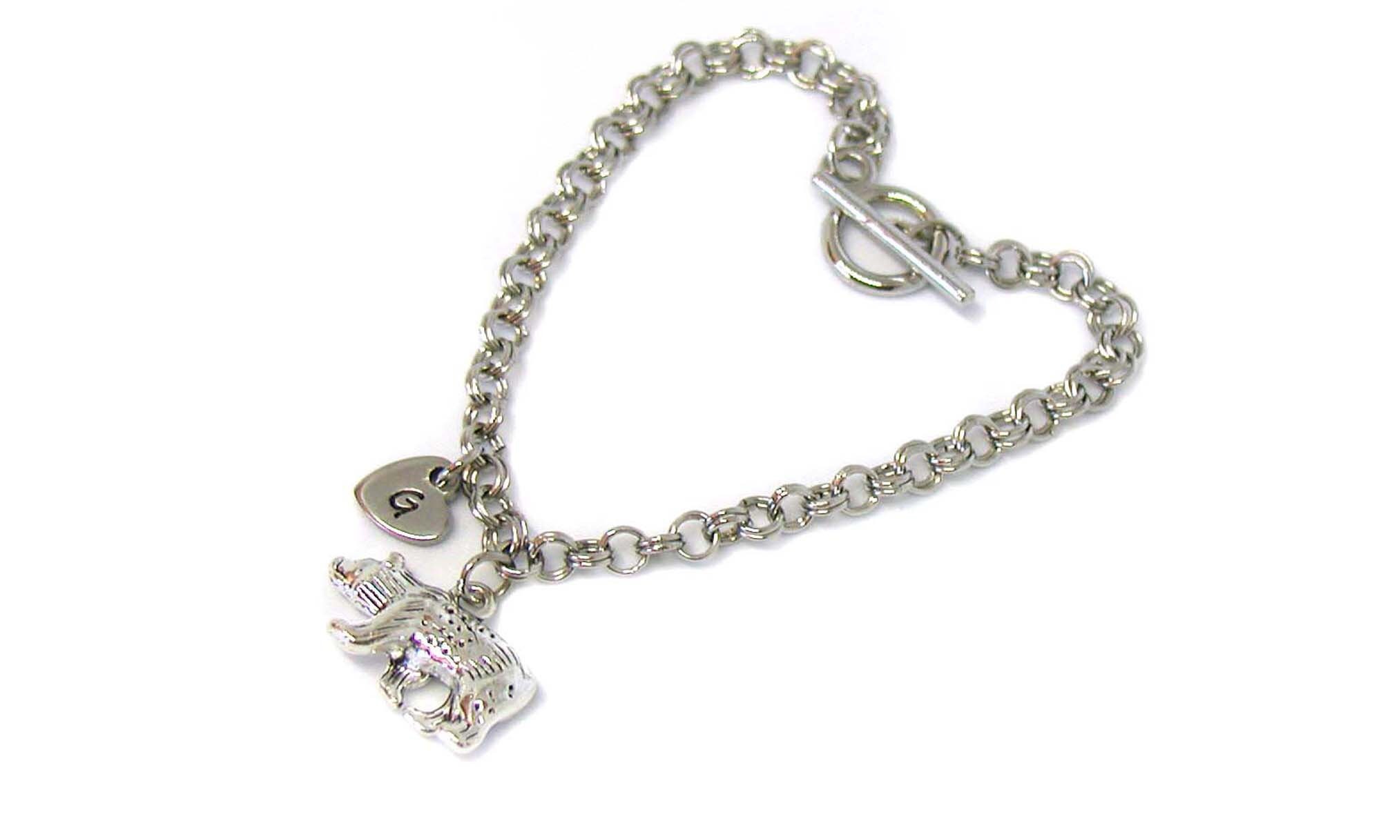 Brown Bear Charm Bracelet, Black Bear Bracelet, Bear Jewelry, Initial ...