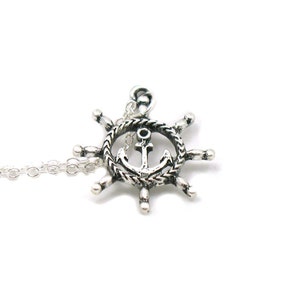Anchor Necklace, Nautical Necklace, Helm Wheel Jewelry, Anchor Rope ...